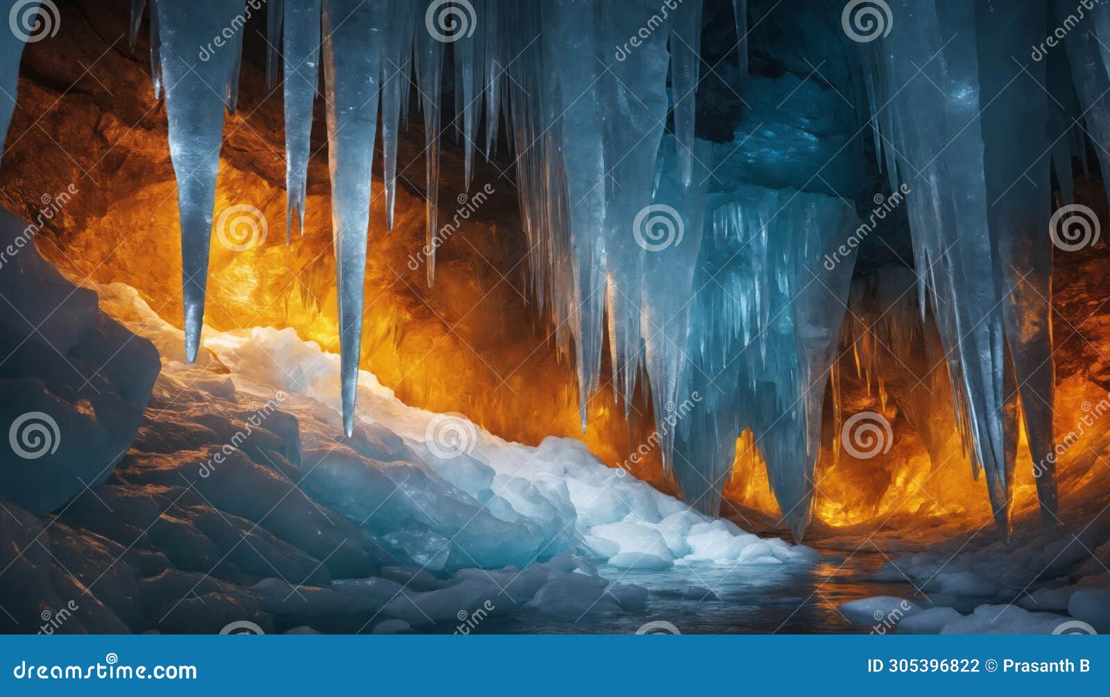 An Ice Cave Wall Made from Amber and Ice Stock Illustration ...