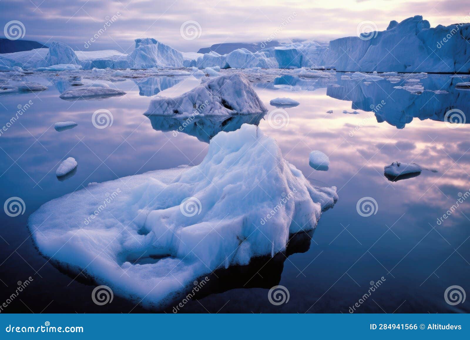 Ice Chunks Floating Away from Calved Glacier Stock Illustration ...