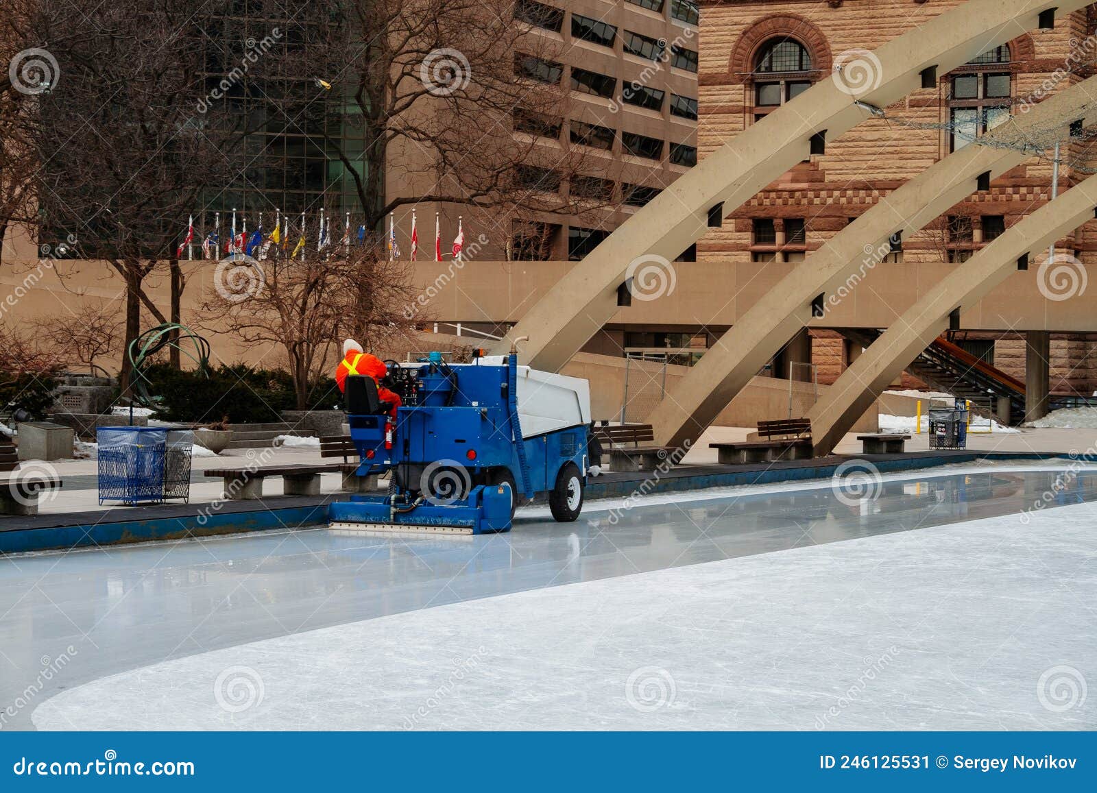 Ice Cleaning Machine Servicing Rink in Toronto Downtown Square Stock ...
