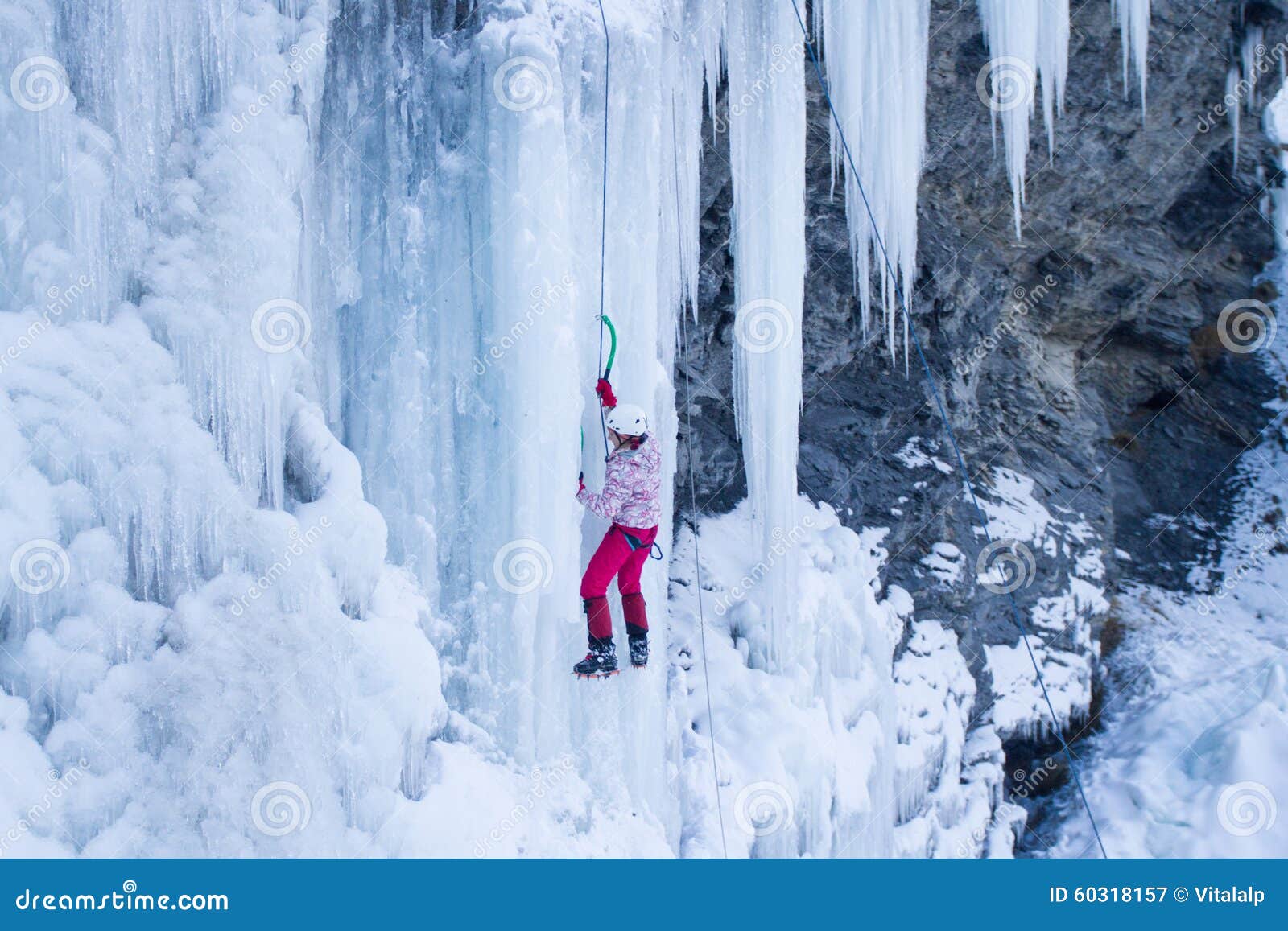 Ice Climbing the Waterfall. Stock Image - Image of mountaineer, active ...