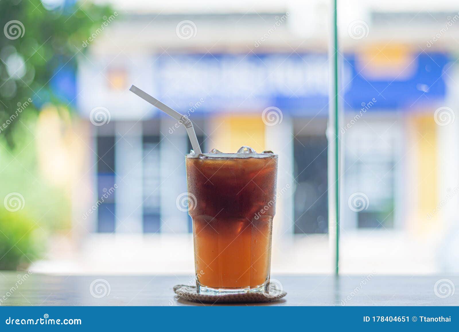 Ice Coffee, Americano Coffee with Orange in Cafe Stock Image - Image of ...