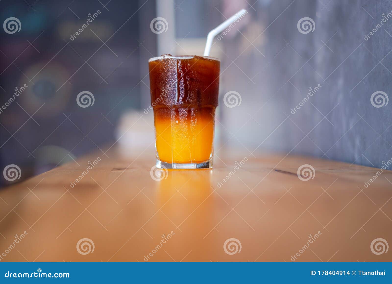 Ice Coffee, Americano Coffee with Orange in Cafe Stock Photo - Image of ...