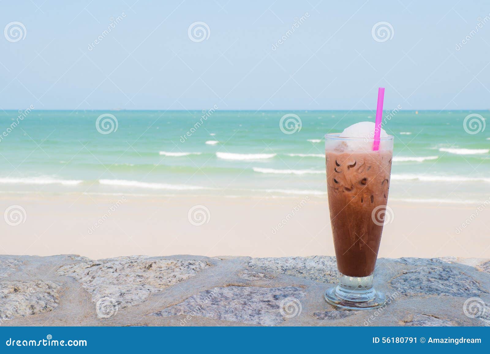 Ice coffee on the beach stock image. Image of cappuccino - 56180791