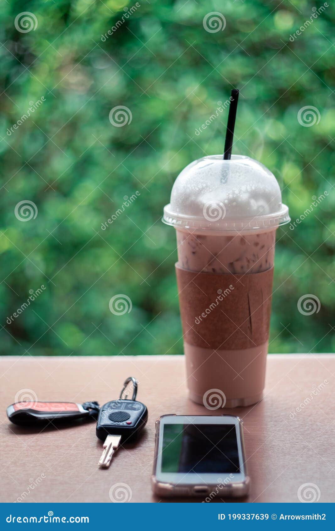 Ice Coffee , Key and Smartphone in Cafe Stock Image - Image of aroma ...