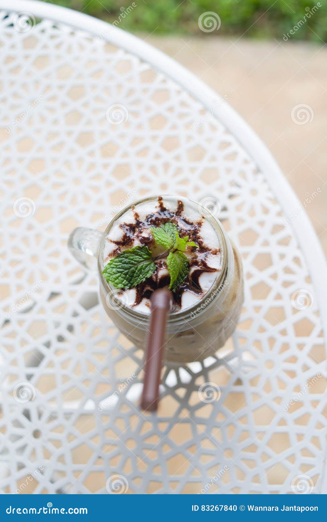 Ice coffee on a Table stock photo. Image of brown, background - 83267840