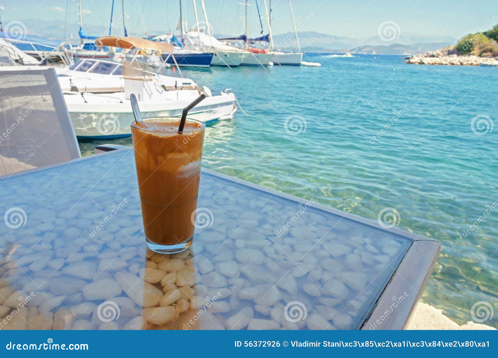 Ice Coffee on a Table Sea in Background Stock Photo - Image of latte ...