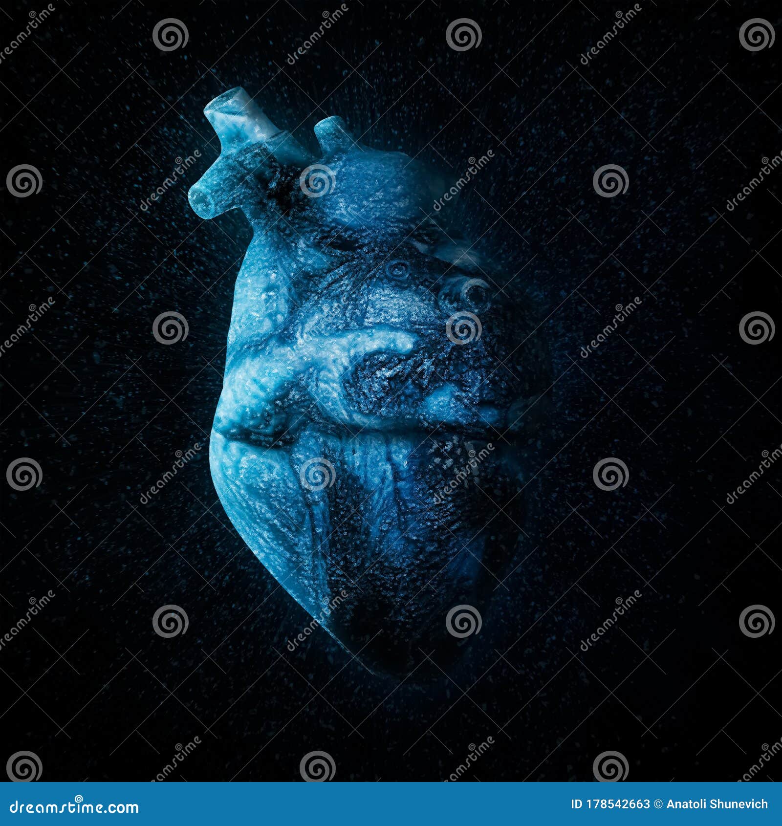 An Ice Cold Blue Heart Over Black Stock Image - Image of february ...