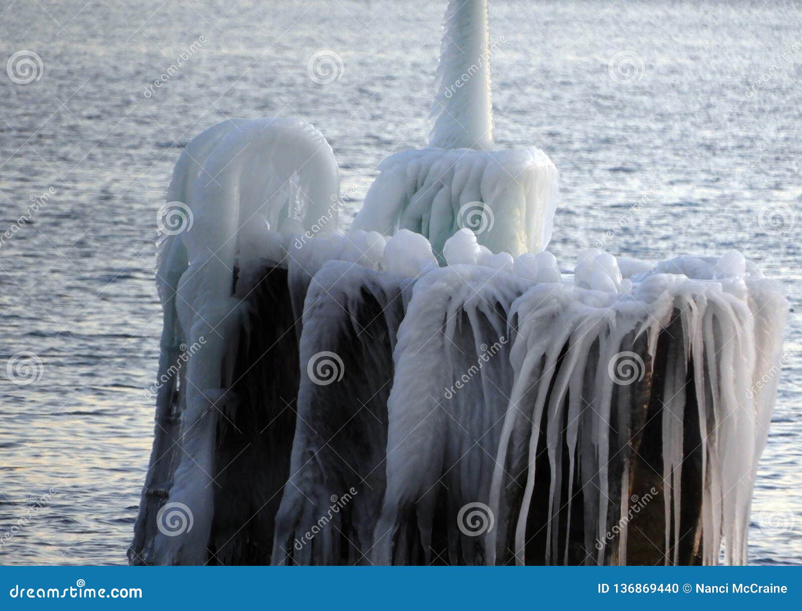 Ice Covered Buoy in Cayuga Lake Stock Photo - Image of copyspace, buoy ...