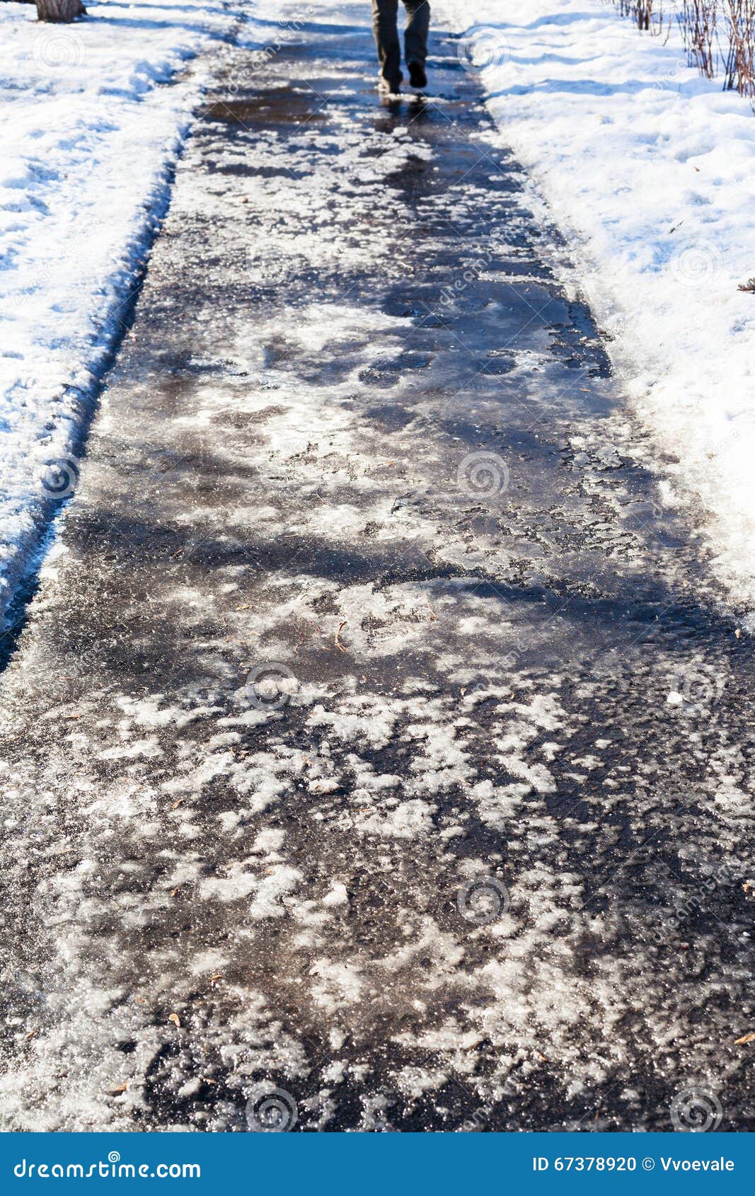 Ice Covered Pedestrian Path in Winter Stock Photo - Image of slippy ...
