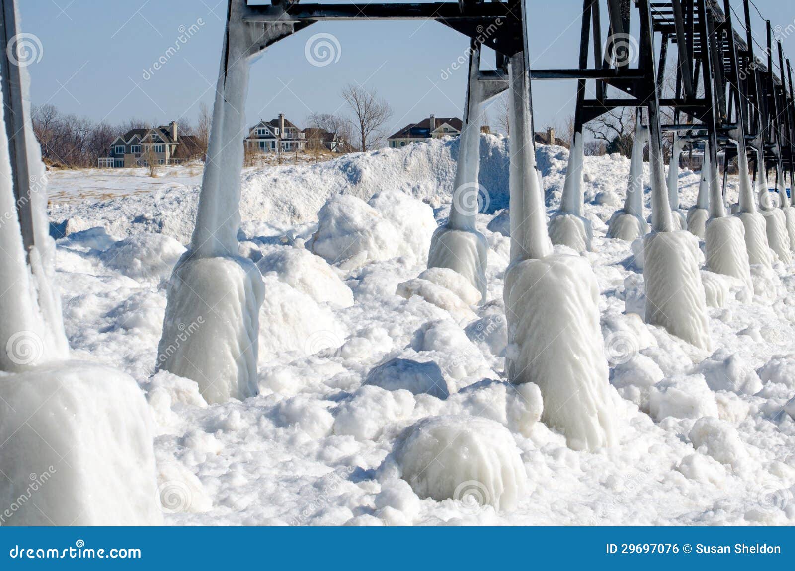 Ice covered pier stock photo. Image of bridge, pier, snow - 29697076