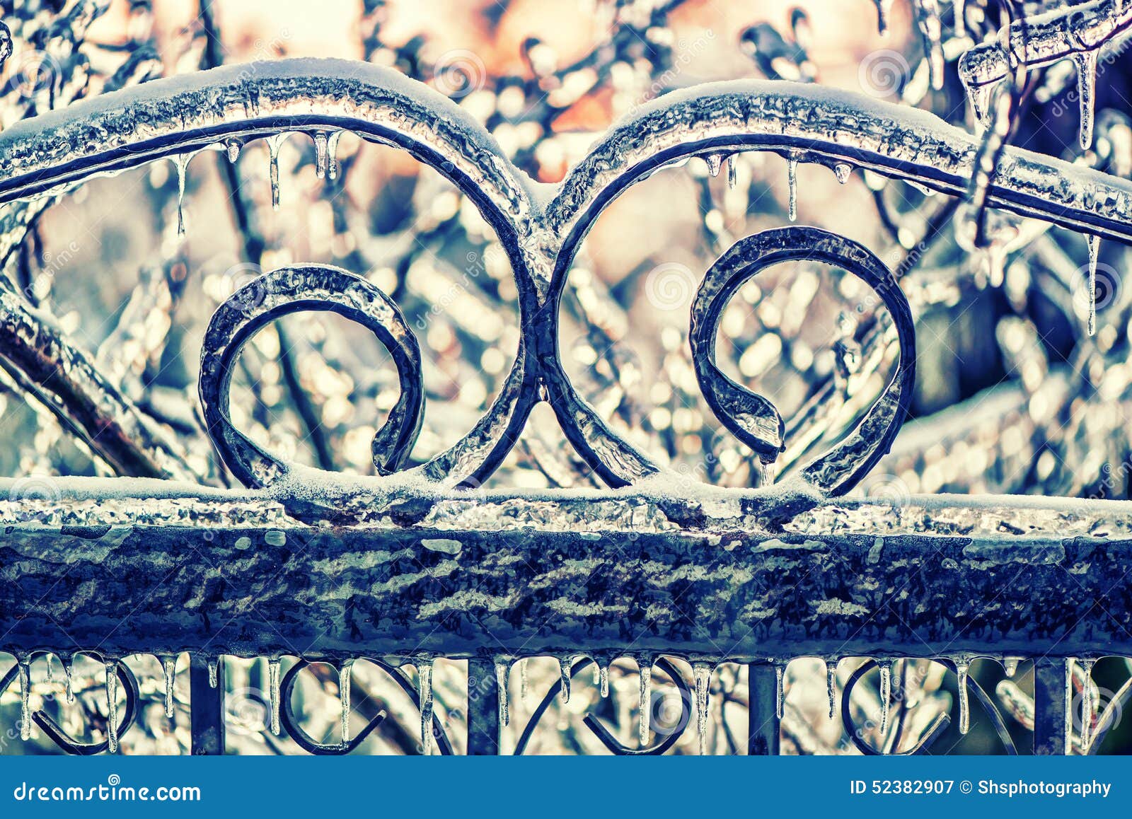 Ice Covered Wrought Iron Gate - Retro Stock Image - Image of black ...