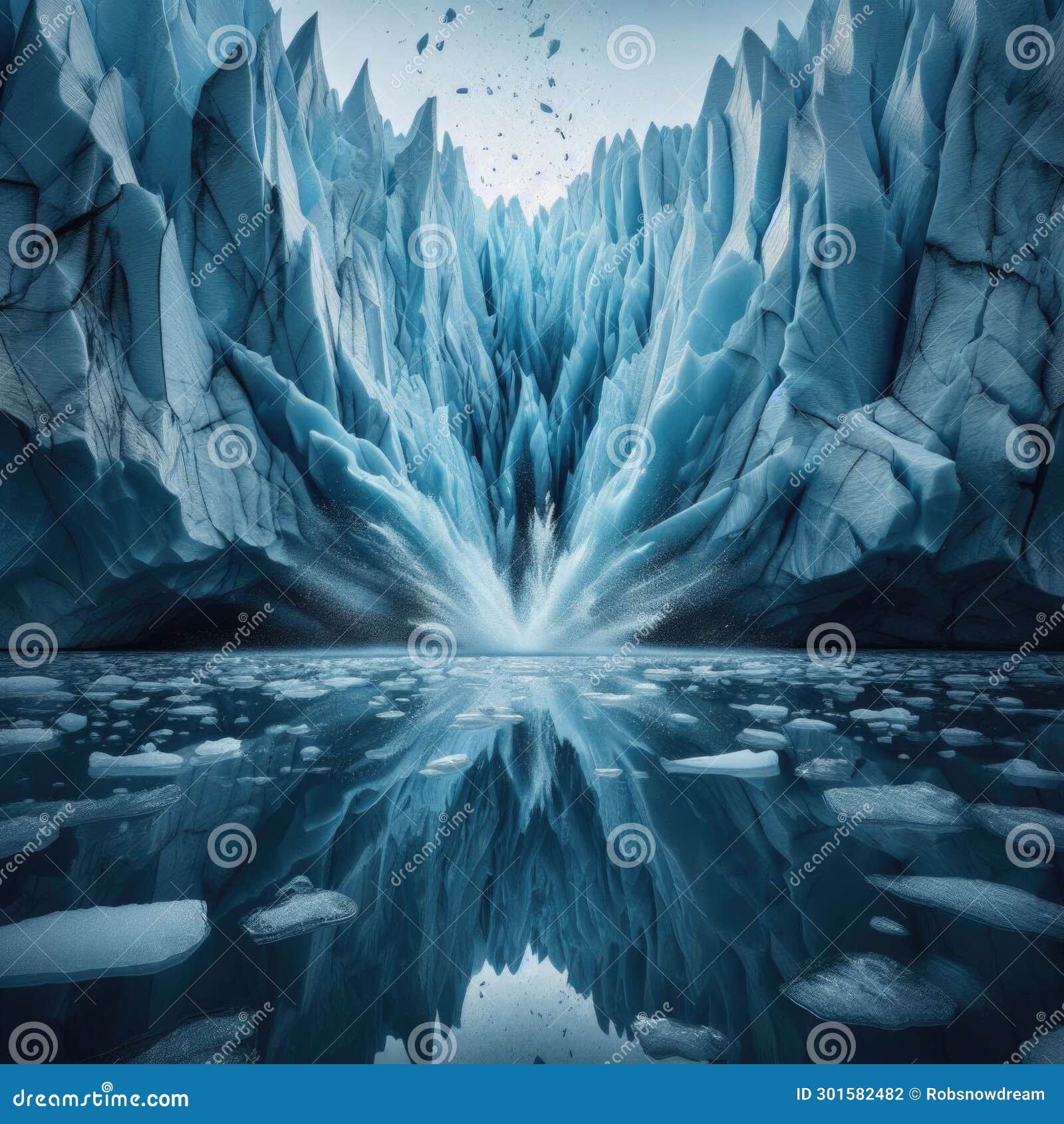 Ice Cracks and Falls Dramatically from Moving Glacier Stock ...