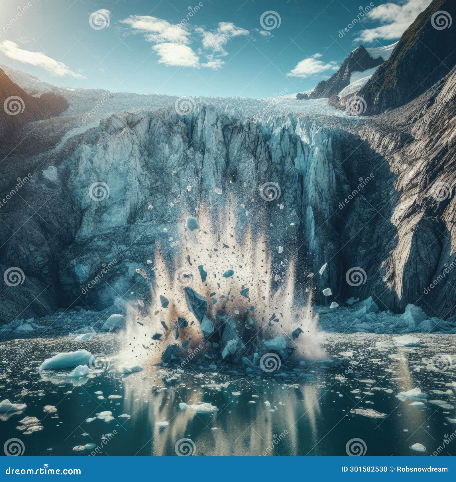 Ice Cracks and Falls Dramatically from Moving Glacier Stock ...