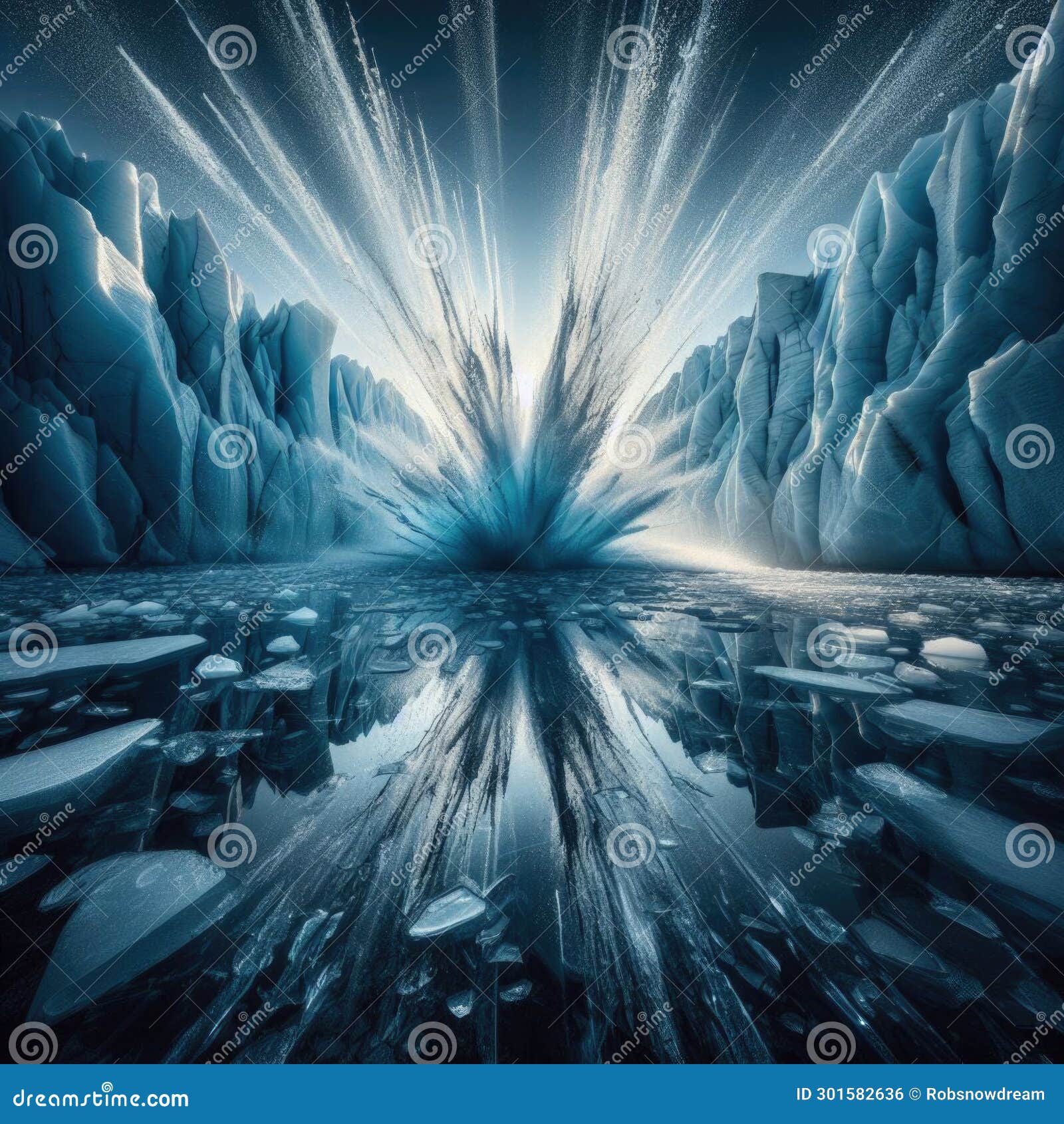 Ice Cracks and Falls Dramatically from Moving Glacier Stock ...