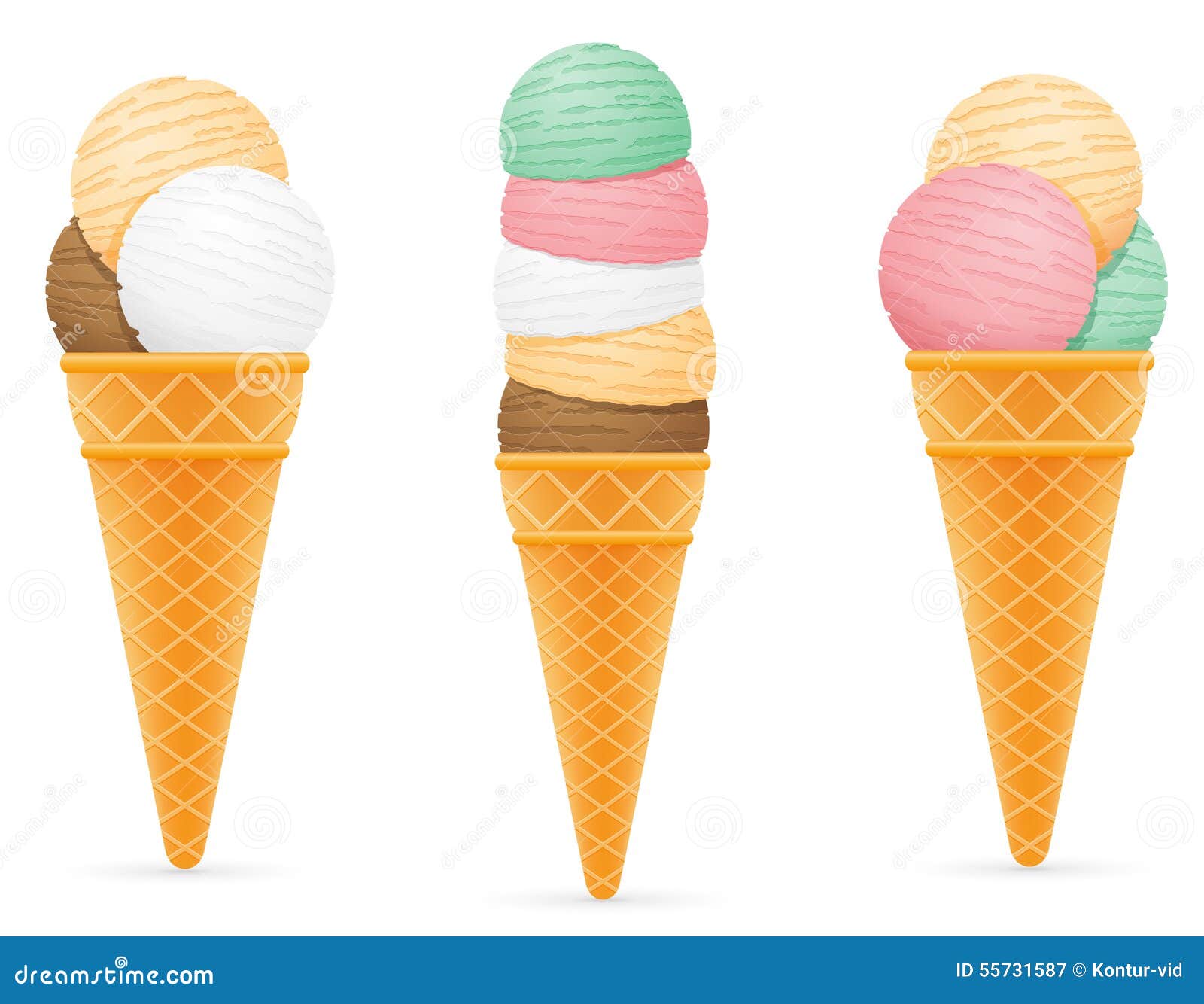 Ice Cream Balls In A Waffle Cone Vector Illustration Stock Vector