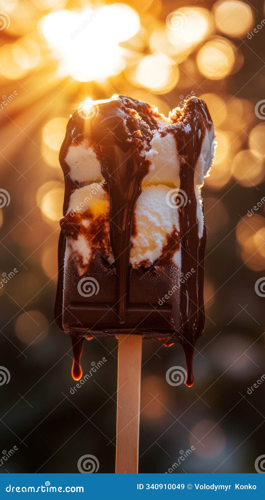 Ice Cream Bar with Chocolate Coating Melting in Sunset Light Stock ...