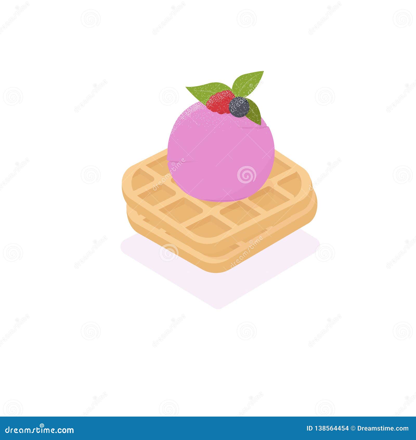 Ice Cream In Belgian Waffles, Sundae, Chinese Waffle. Cartoon Flat ...