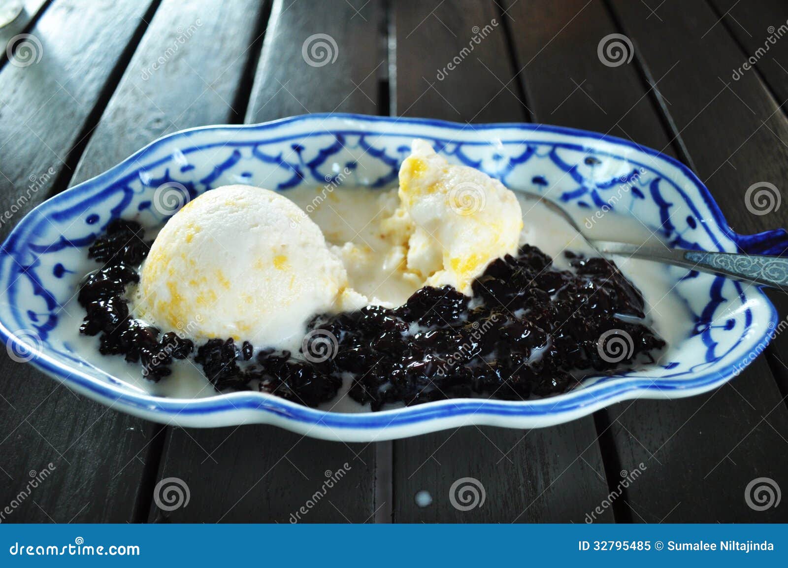 Ice Cream with Black Sticky Rice Stock Image - Image of thai, white ...