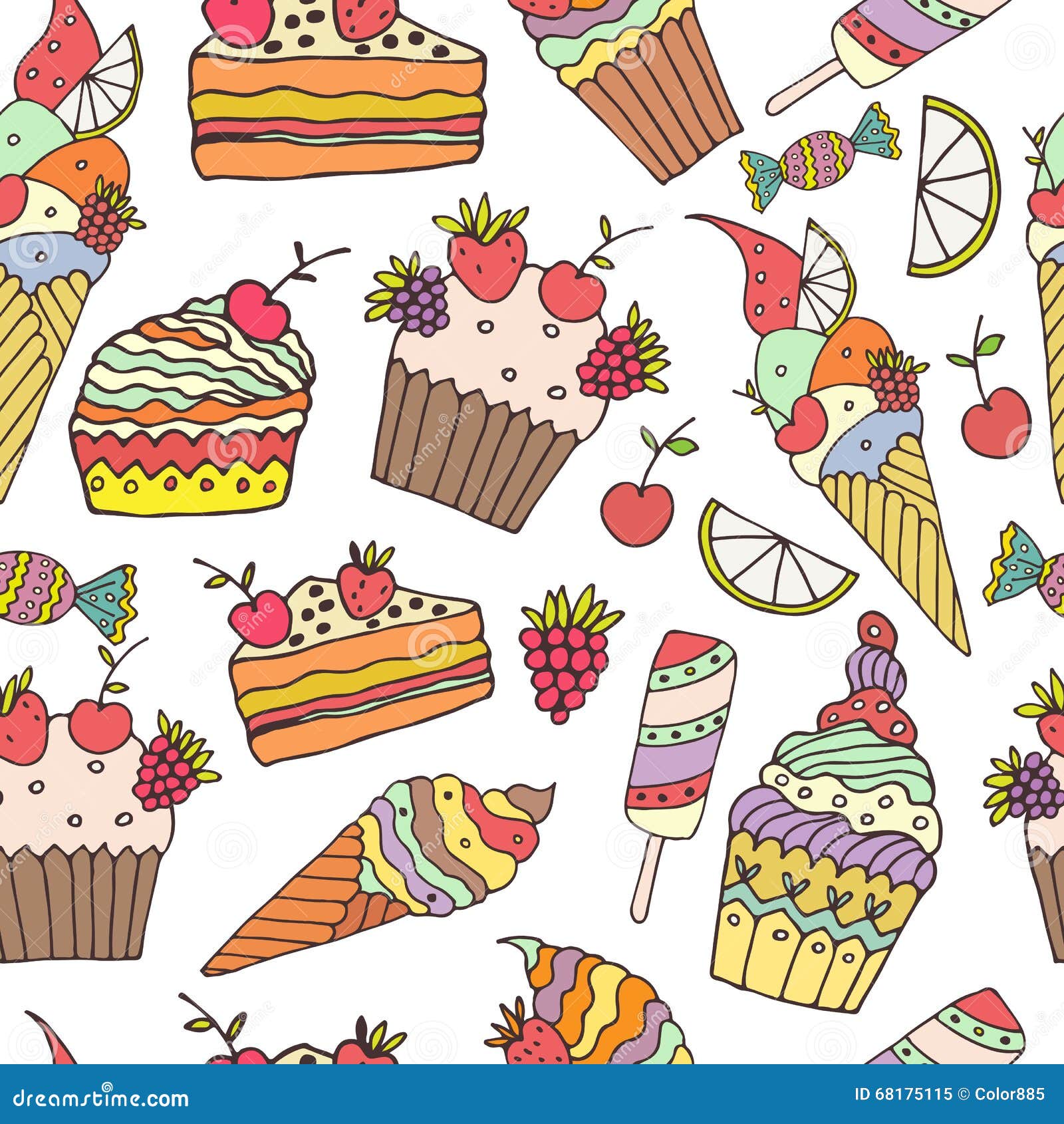 Ice cream and cake stock vector. Illustration of cherry - 68175115