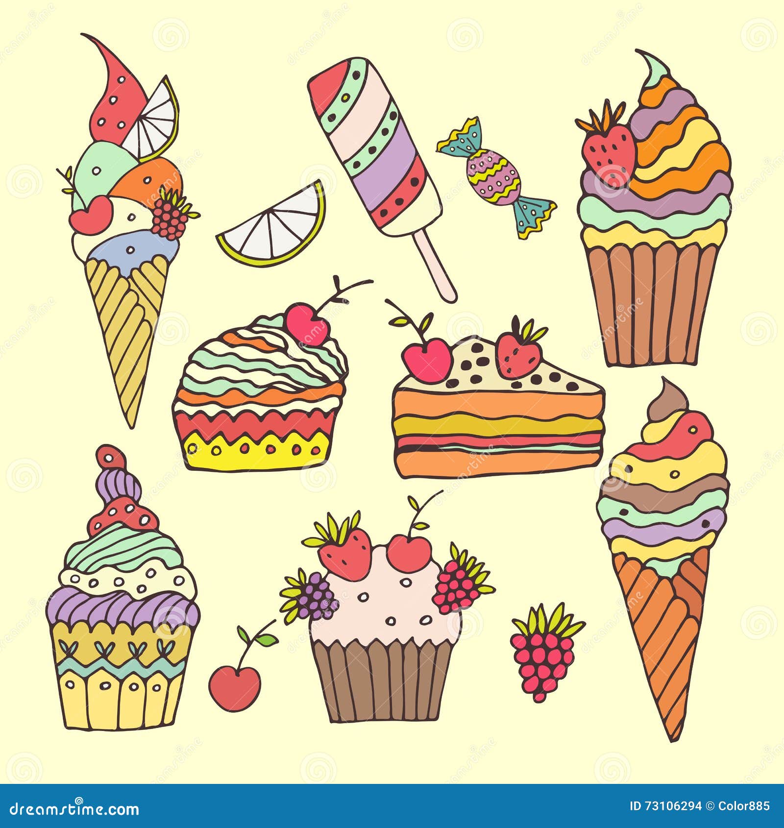 Ice cream and cake stock vector. Illustration of cream - 73106294