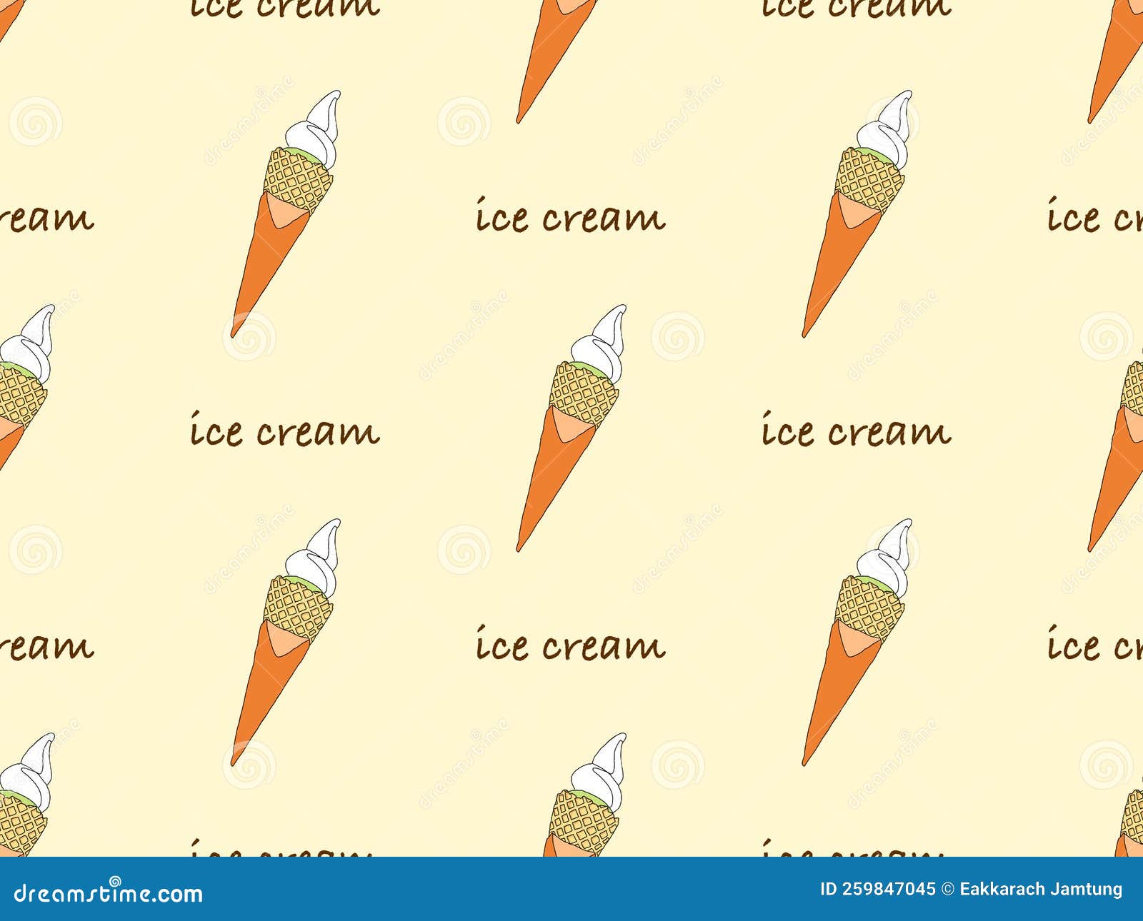 Ice Cream Seamless Pattern on Yellow Background Stock Vector ...