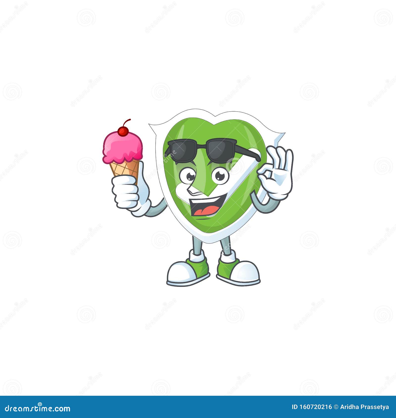 With Ice Cream Checkmark Shield with Character a Mascot Stock Vector ...