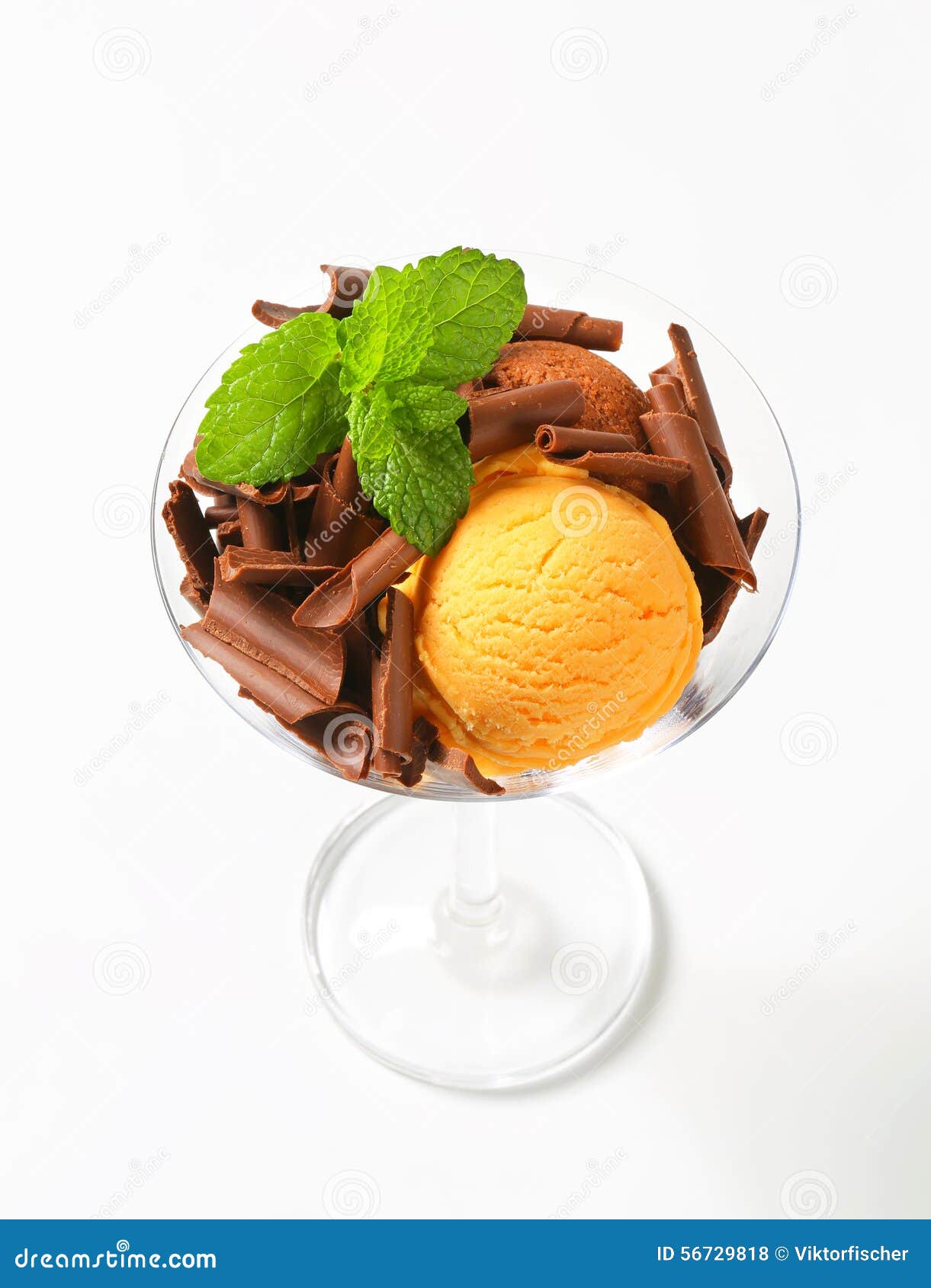 Ice Cream with Chocolate Curls Stock Photo - Image of peach, dish: 56729818