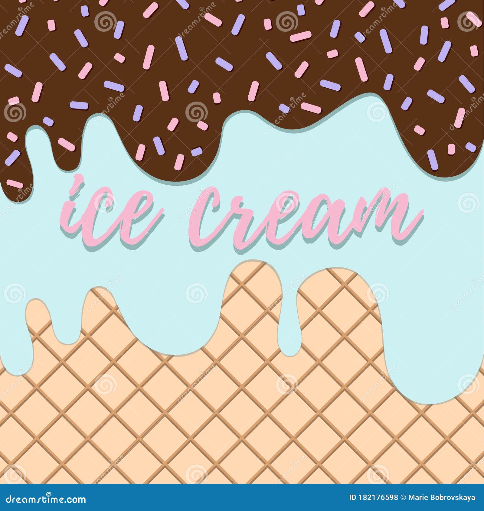 Ice Cream with Chocolate Dripping Glaze Melted on Wafer Background ... Ice Cream with Chocolate Dripping Glaze Melted on Wafer Background ...