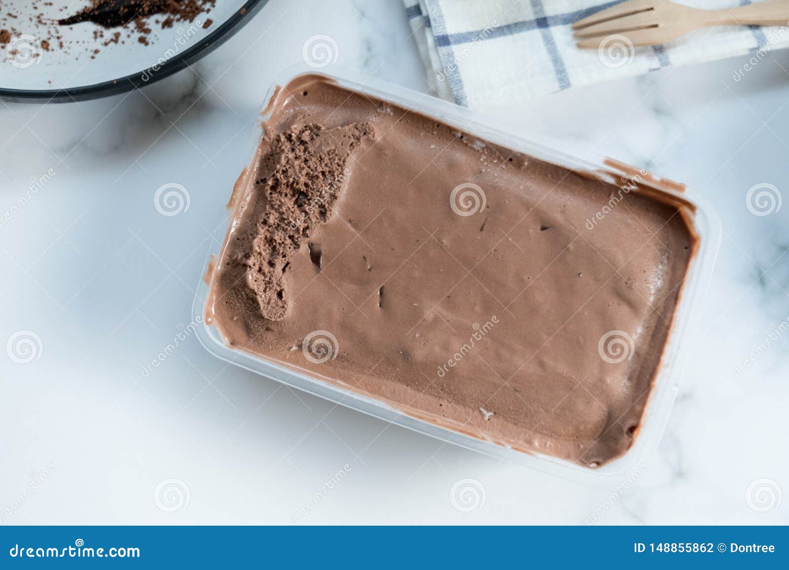 Ice Cream Chocolate in a Plastic Container Stock Photo - Image of black ...