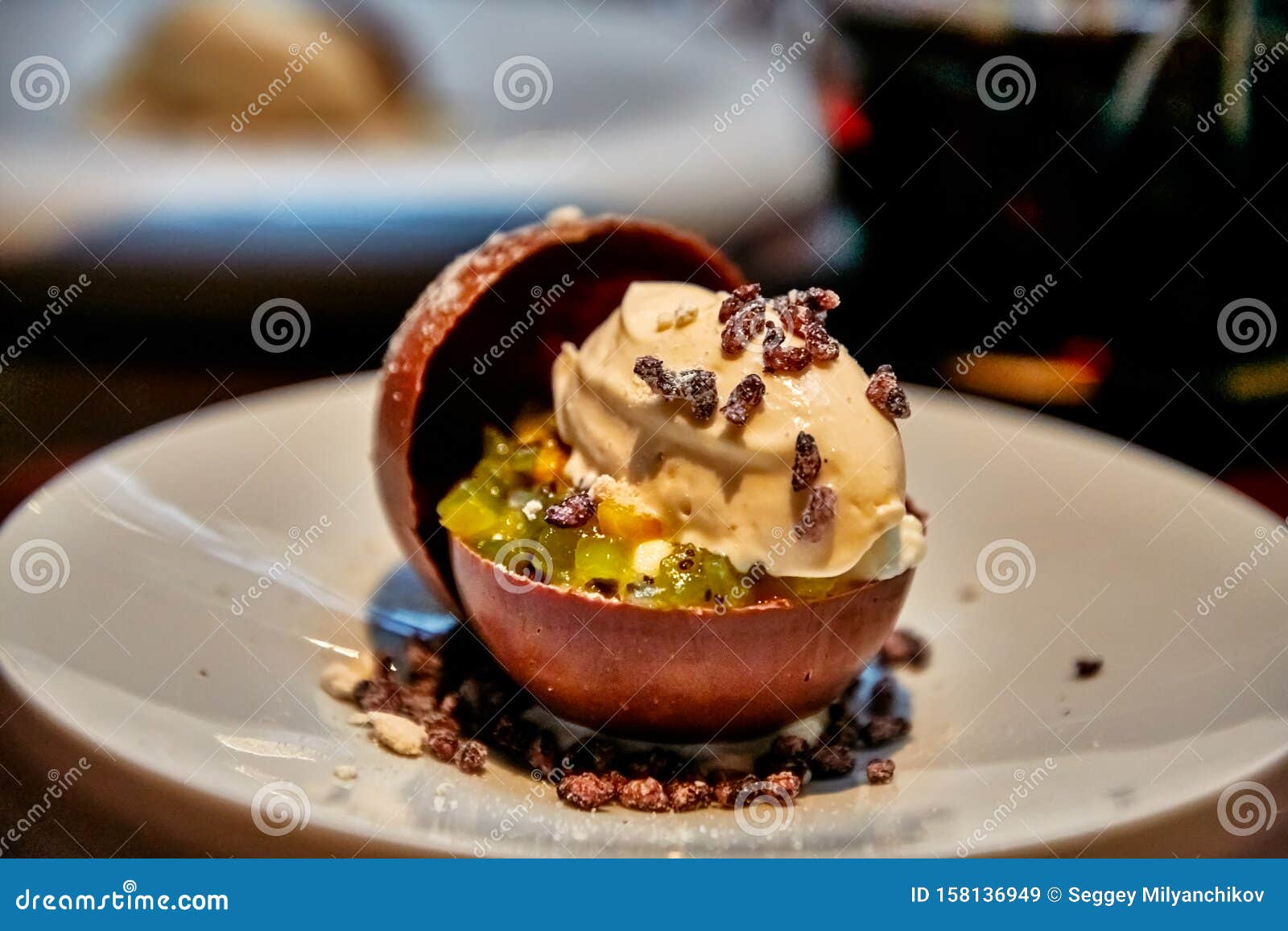 Ice Cream in the Chocolate Sphere Stock Image - Image of scoop, white ...