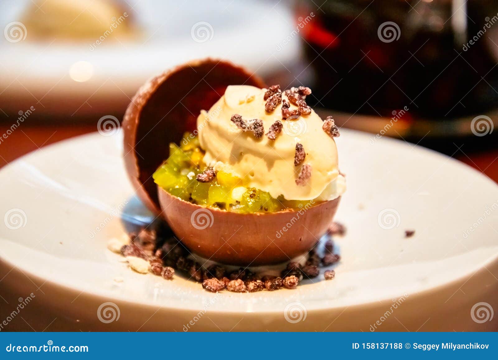 Ice Cream in the Chocolate Sphere Stock Photo - Image of refreshment ...