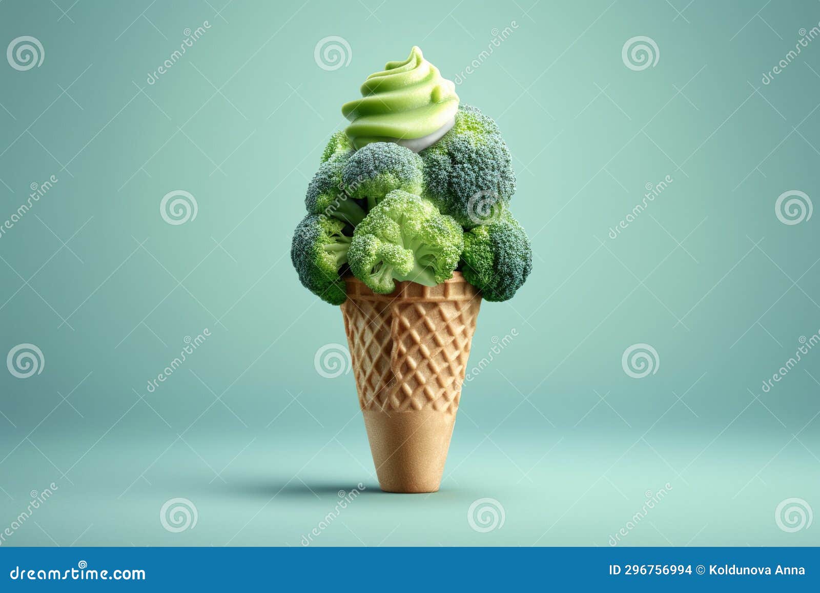 A Ice Cream Cone with Broccoli, Concept of Healthy Dessert Stock Photo ...