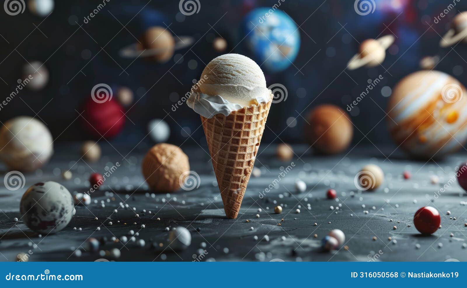 Ice Cream Cone in a Cosmic Setting with Planets Stock Photo - Image of ...