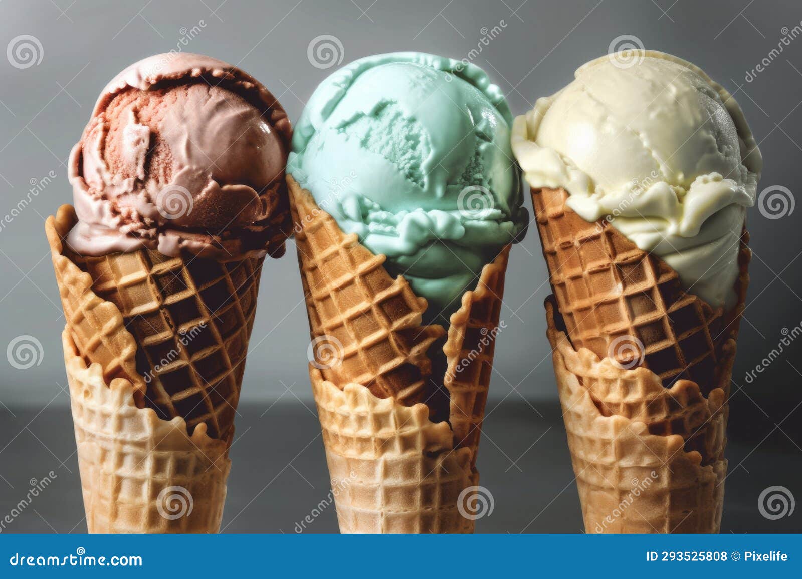 Ice Cream Cone With 3 Different Ice Creams AI Generated Stock Photo ...