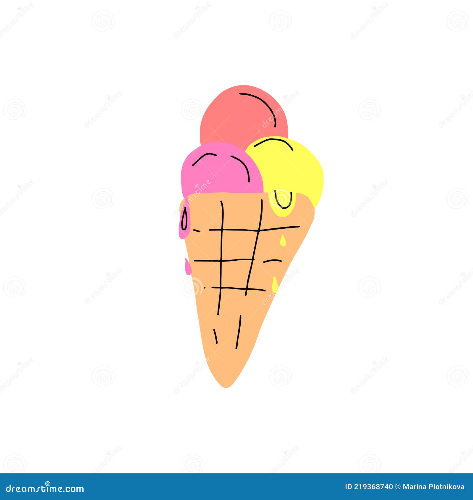 Ice Cream Cone Doodle, Vector Illustration, Hand Drawn, Doodles Stock ...