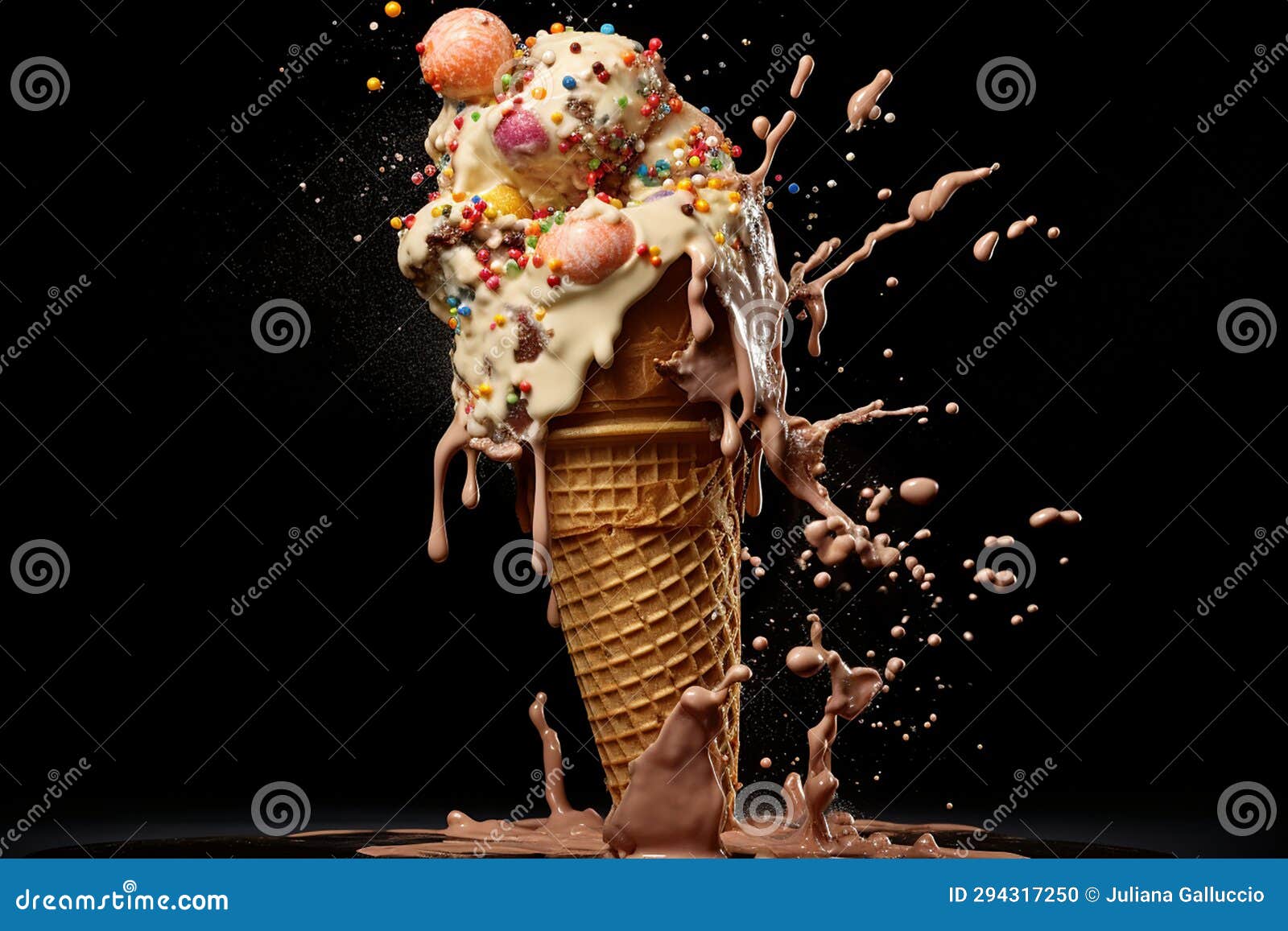 Ice Cream Cone Explosion of Flavours Stock Illustration - Illustration ...