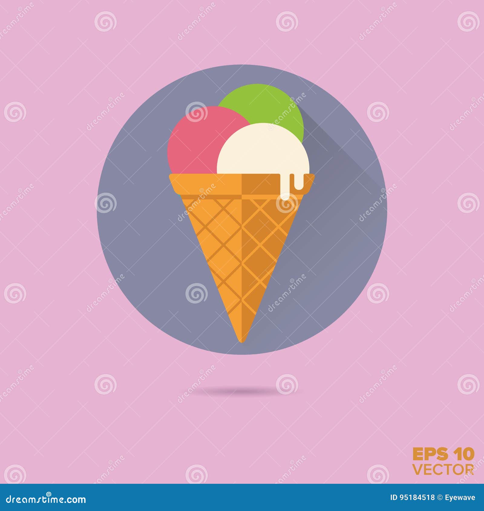 Ice Cream Cone Flat Design Vector Icon Stock Vector - Illustration of ...