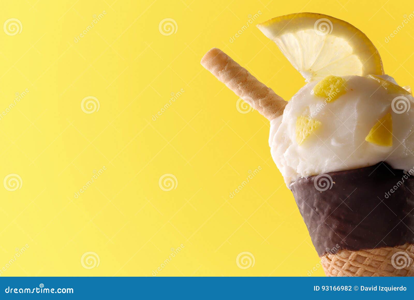 Ice Cream Cone Flavored Lemon Yellow Background Stock Photo - Image of ...