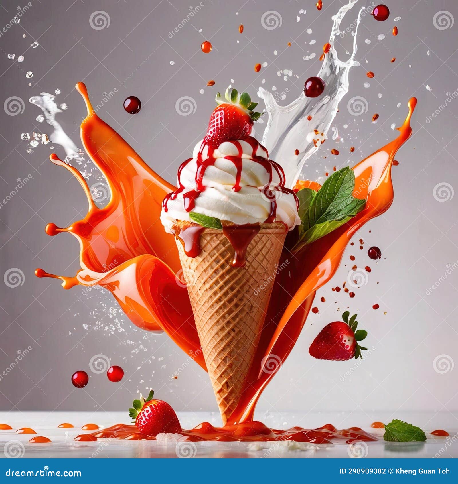 Ice Cream Cone Frozen Sweet Desert With Sauce Stock Illustration