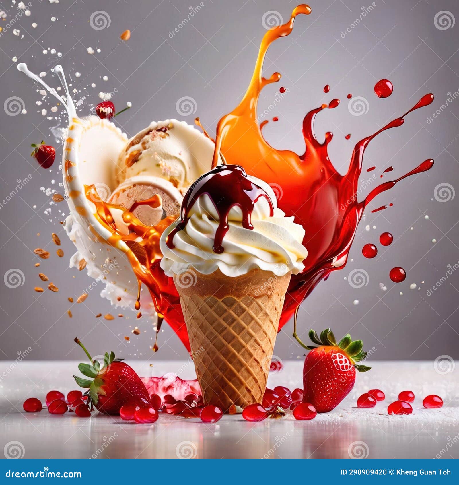 Ice Cream Cone Frozen Sweet Desert With Sauce Stock Illustration