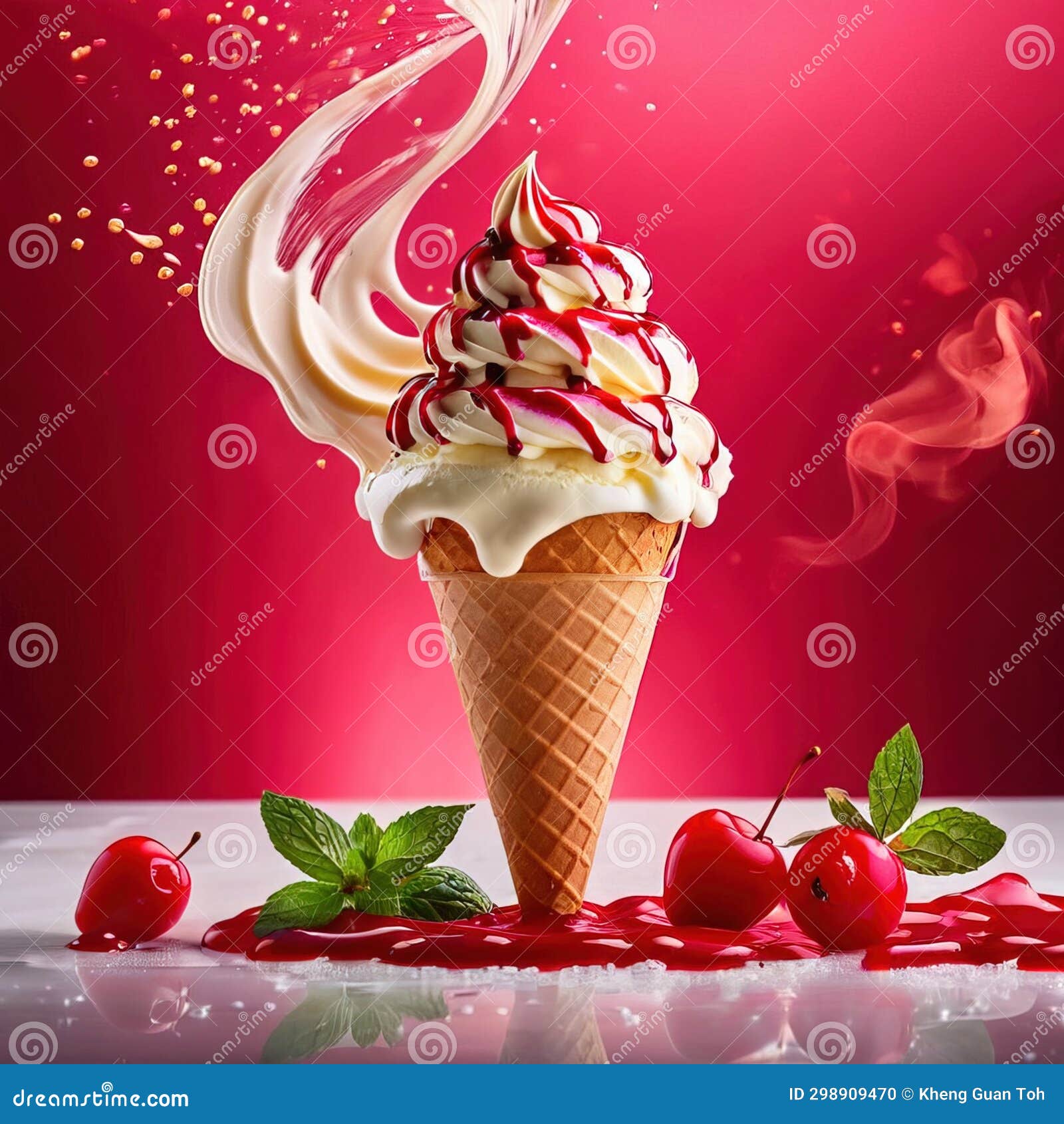 Ice Cream Cone Frozen Sweet Desert With Sauce Stock Illustration