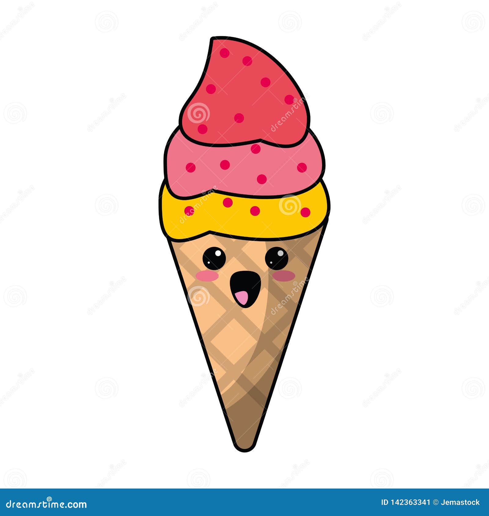 Ice Cream Cone Kawaii Cartoon Stock Vector Illustration Of Japanese