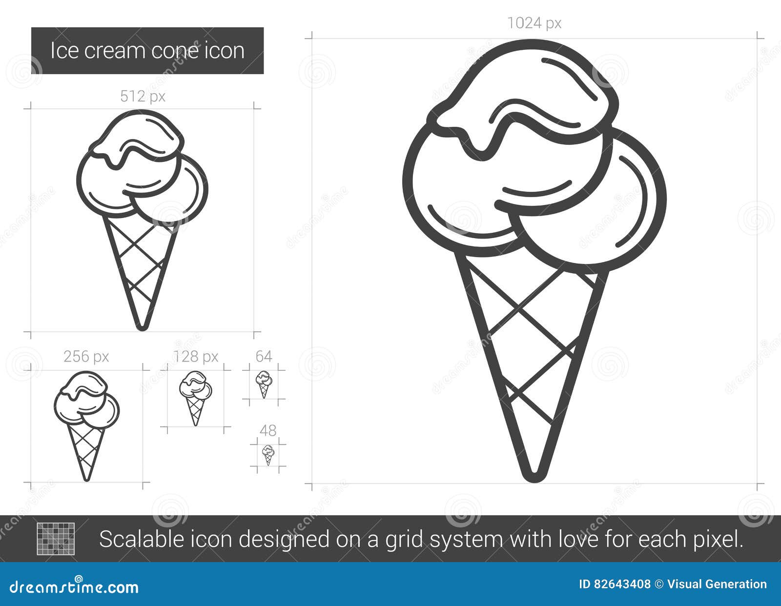 Ice cream cone line icon. stock vector. Illustration of draw - 82643408