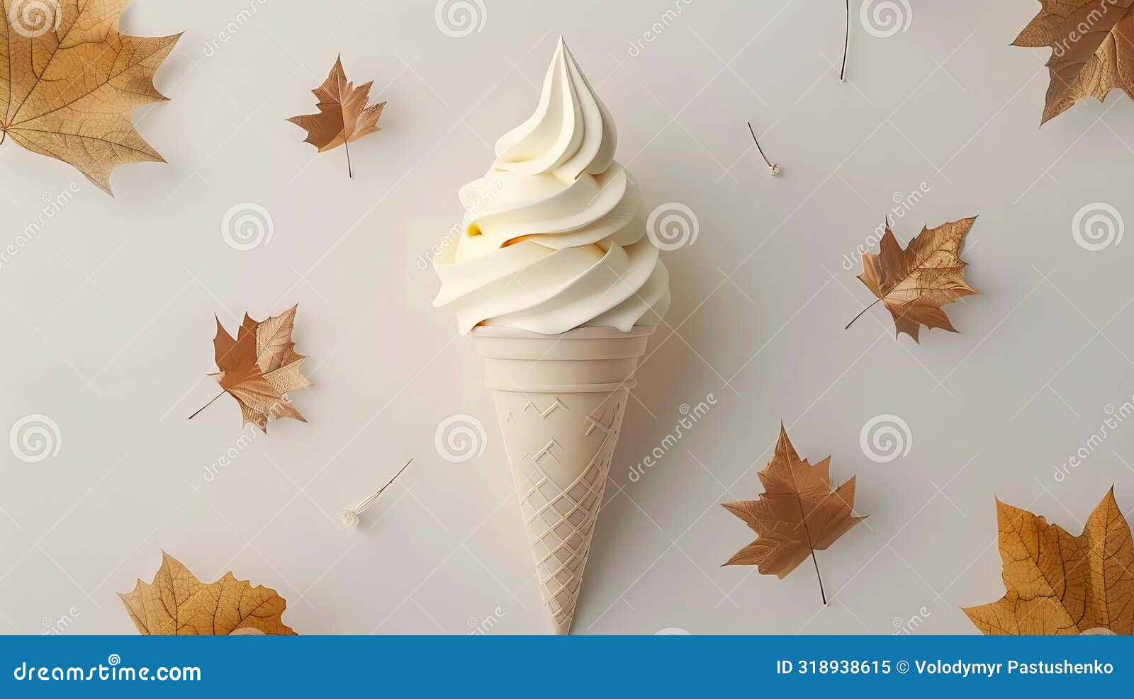 Ice Cream Cone with Maple Leaves on White Background Stock Image ...