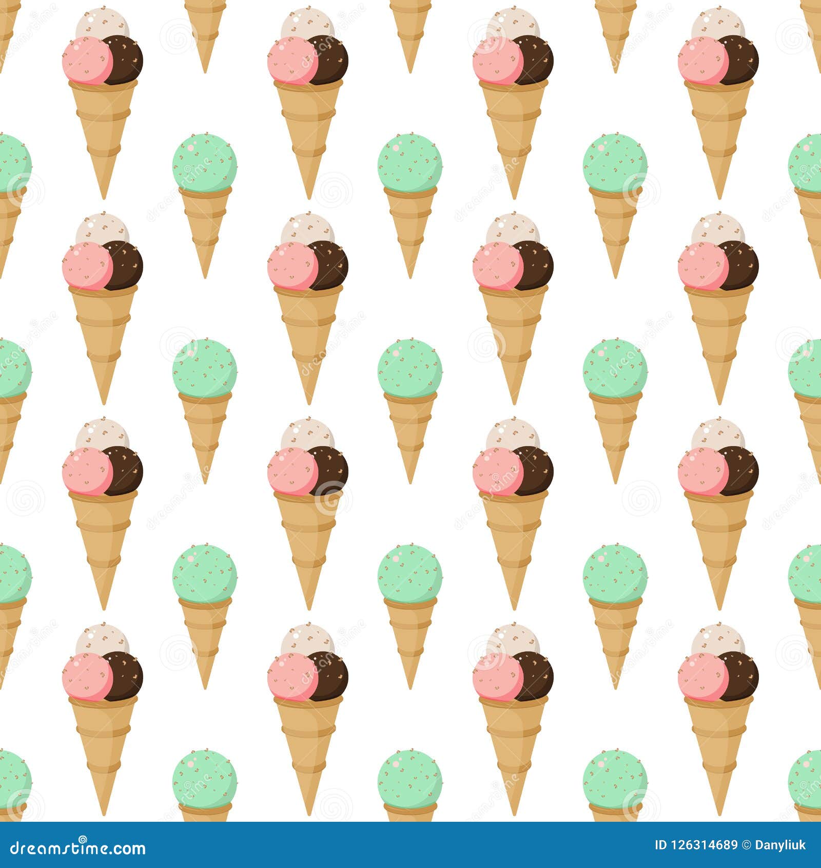 Ice Cream Cone Seamless Pattern Dessert Background Vector Stock