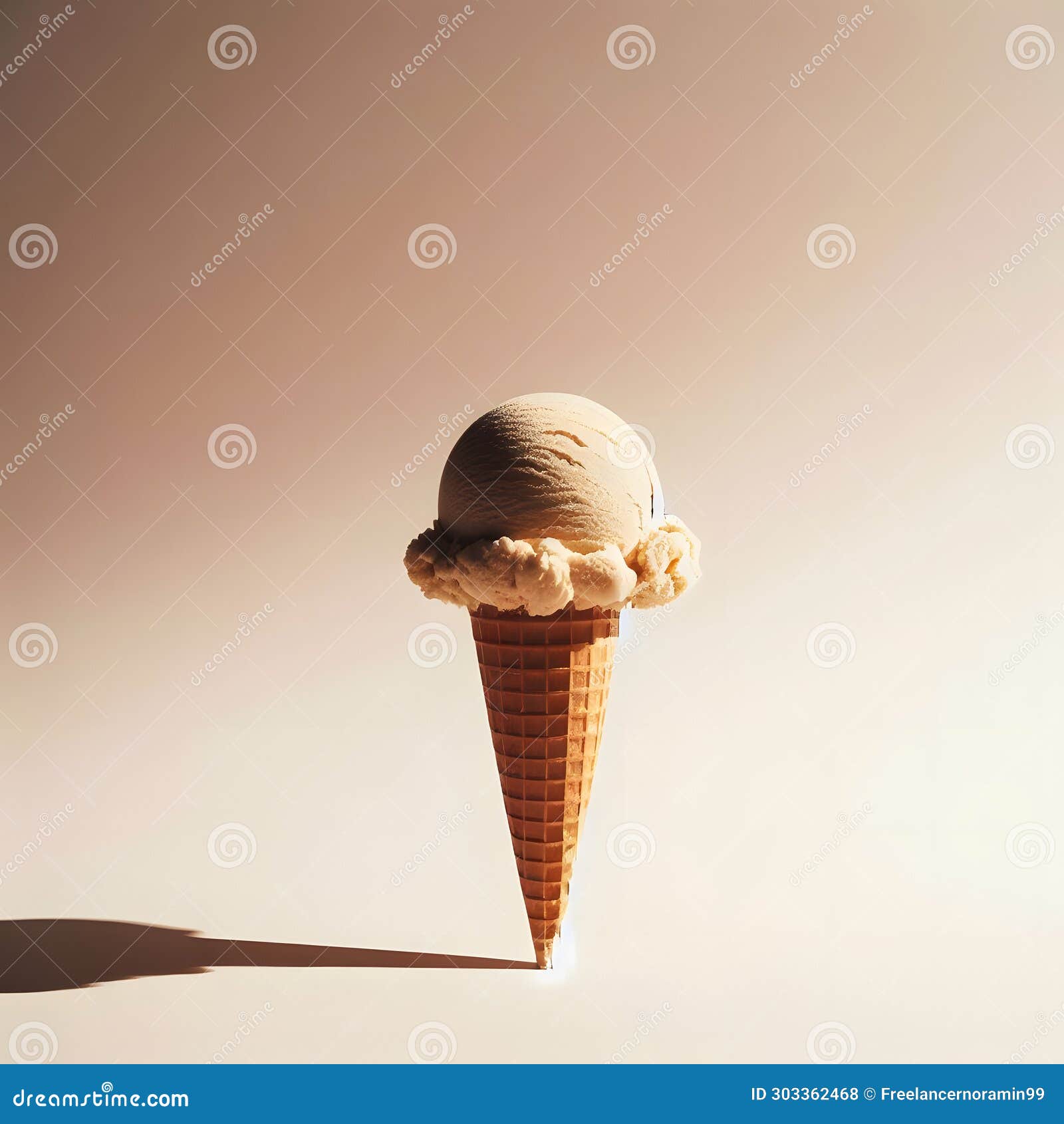 Ice Cream Cone with Shadow on White Background. Minimal Style, Summer ...