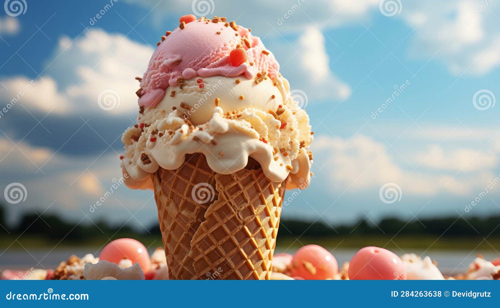 A Ice Cream Cone with a Cone Shaped Top. Generative AI. Stock ...