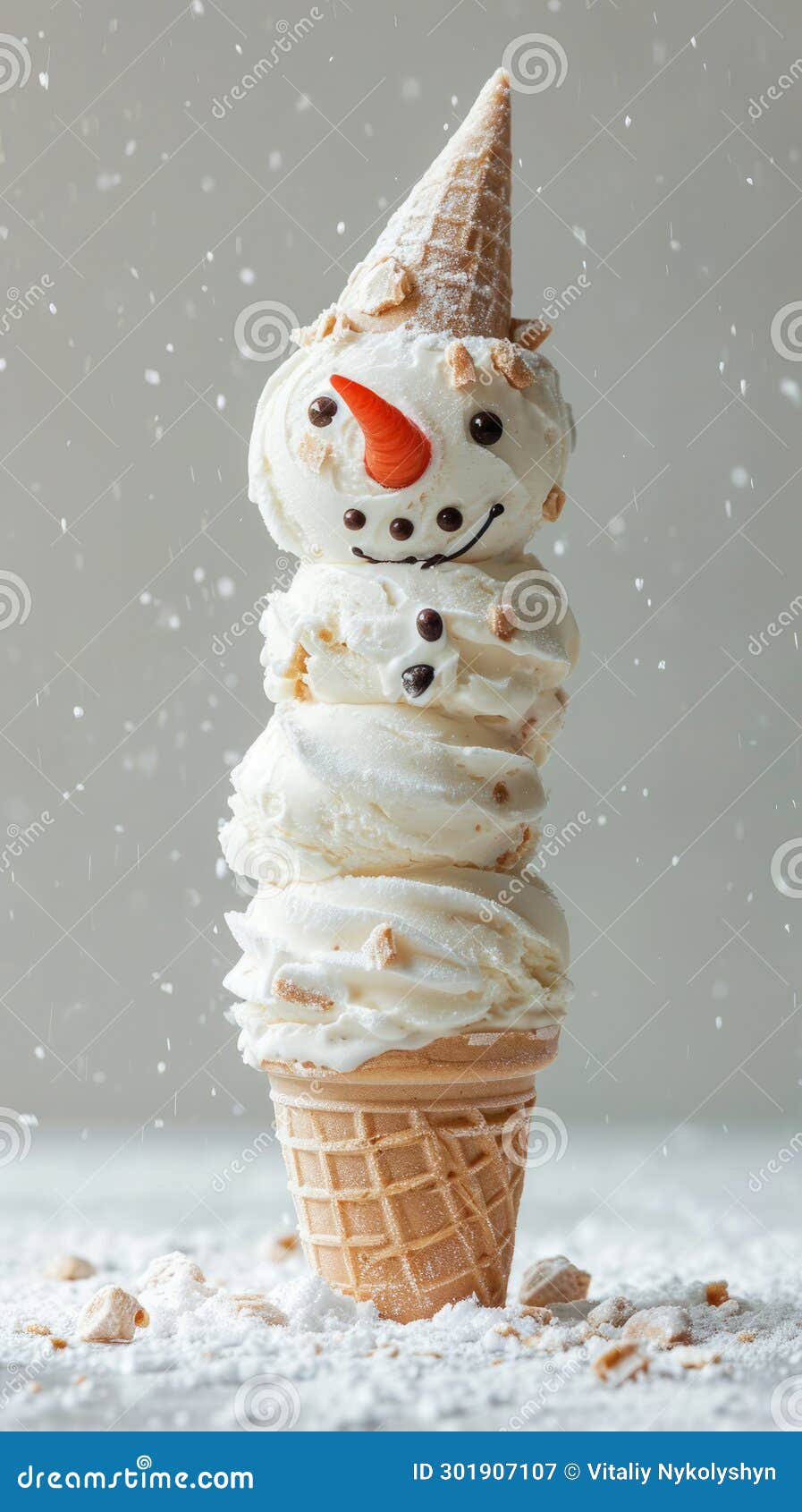 Ice Cream Cone Snowman stock image. Image of scarf, delicious - 301907107