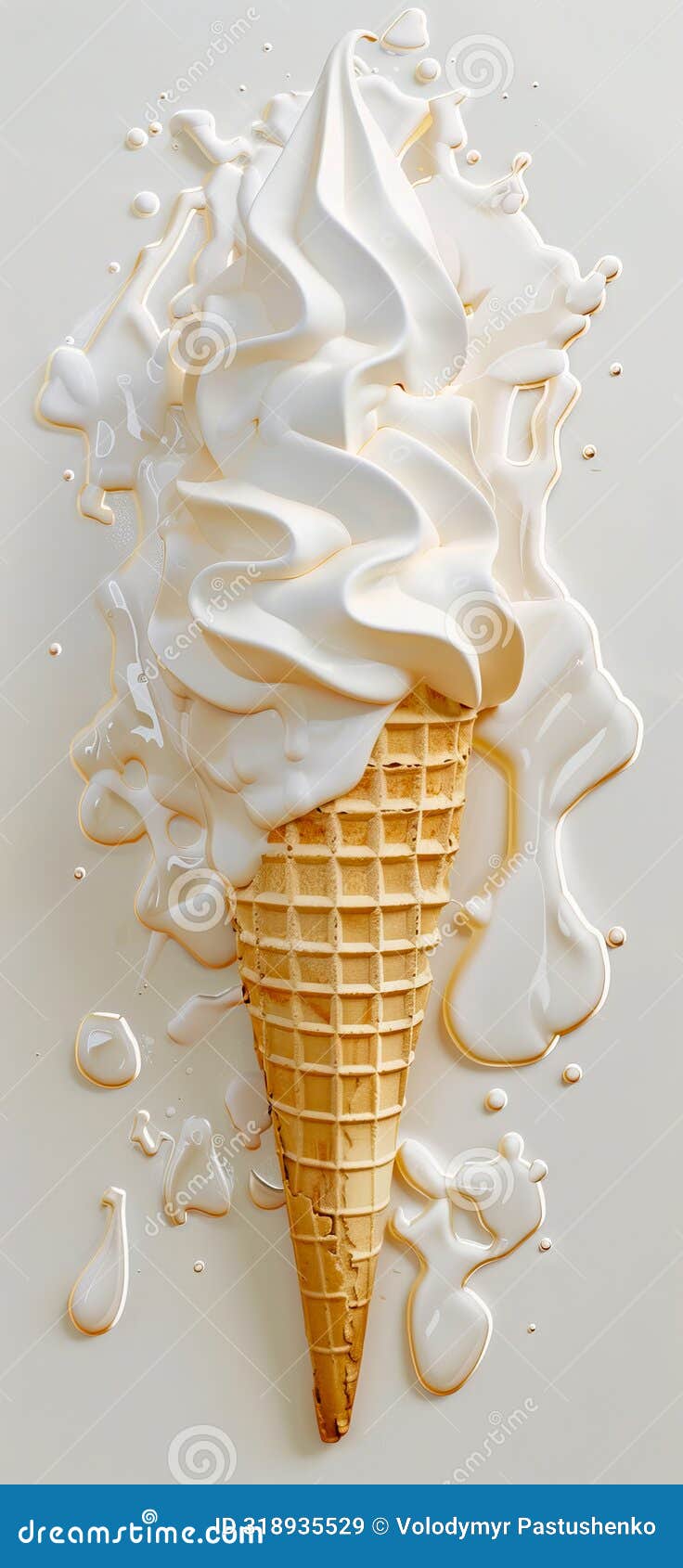 Ice Cream Cone with Whipped Cream and Dripping Liquid Stock Image ...