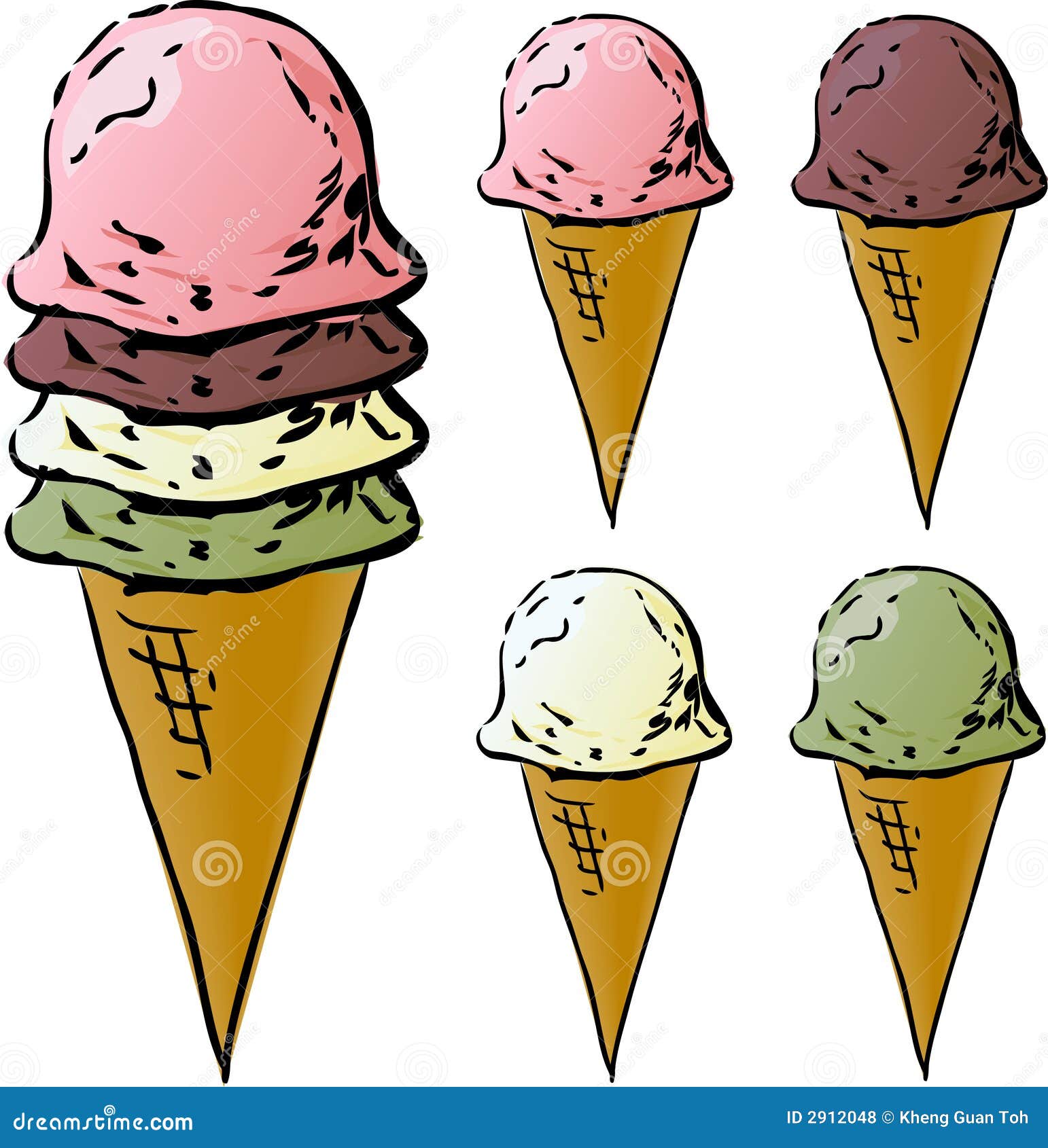 3 Ice Cream Cones Clip Art Royalty-Free Illustration | CartoonDealer ...